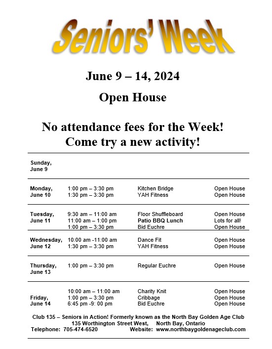 Special Events - North Bay Golden Age Club